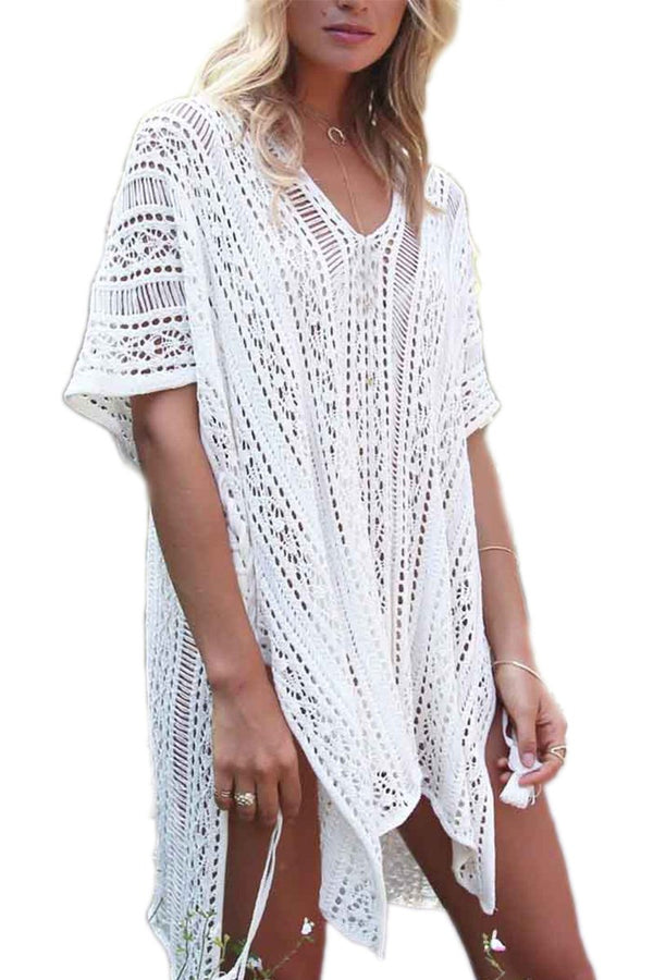 Uneven Hem Crochet Beach Cover Up - Beach Bum Store